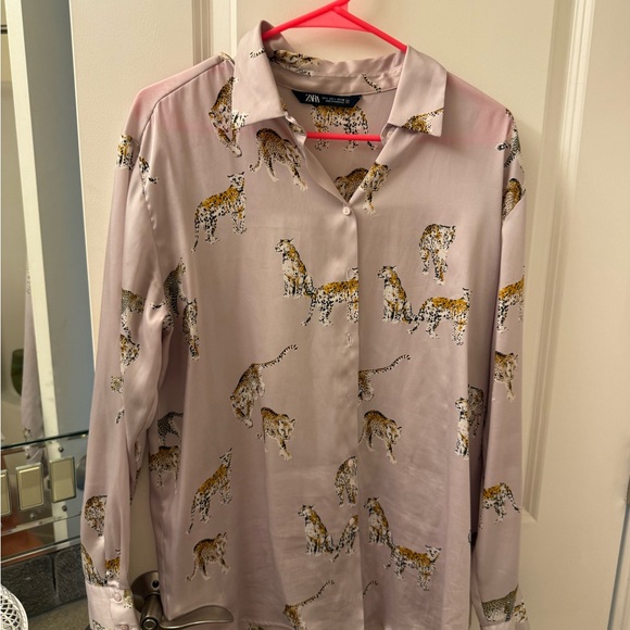 Zara | Tops | Zara Pink Leopard Print Shirt | Poshmark